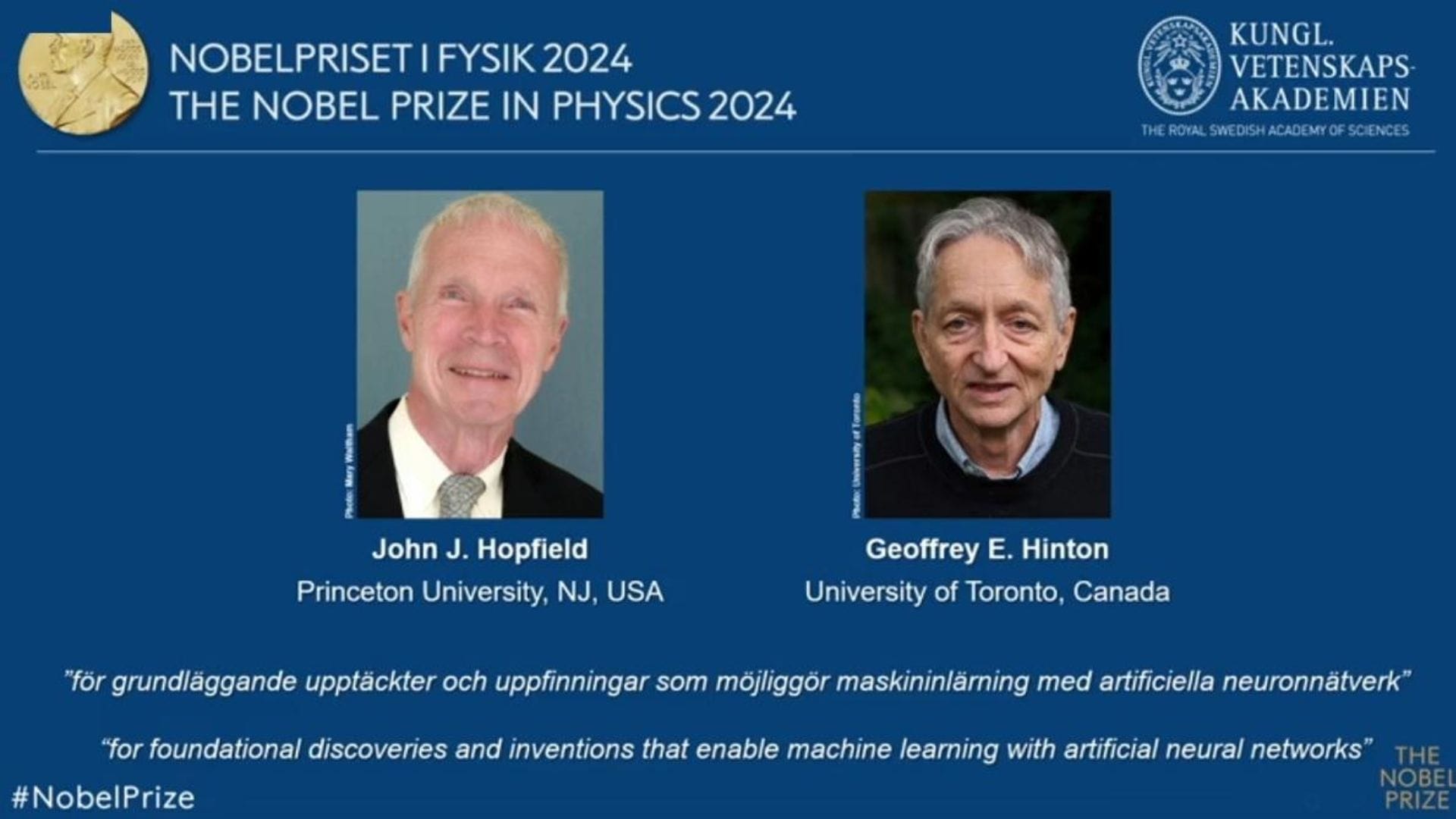 Machine learning pioneers awarded Nobel Prize in Physics for ...
